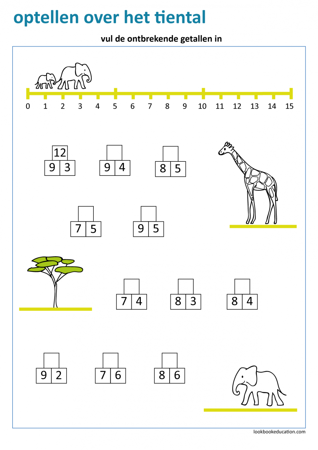 Werkblad Optellen over het Tiental - LookbookEducation.com/nl