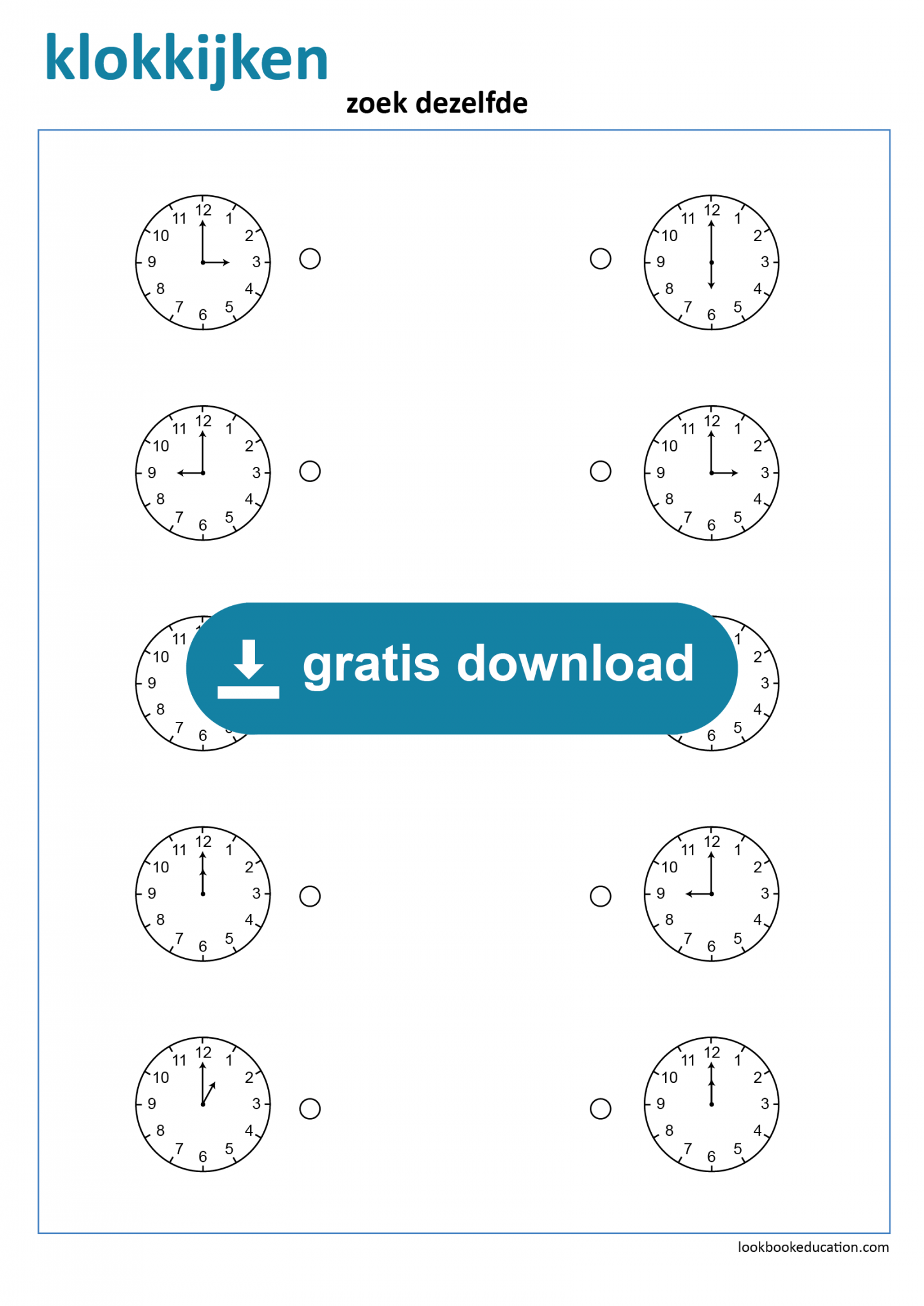 Werkblad Klokkijken Welke hoort erbij? - LookbookEducation.com/nl