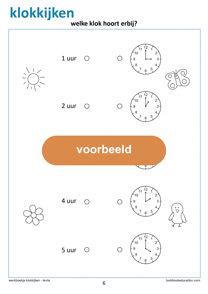 Werkblad Klokkijken Hele Uren - LookbookEducation.com/nl