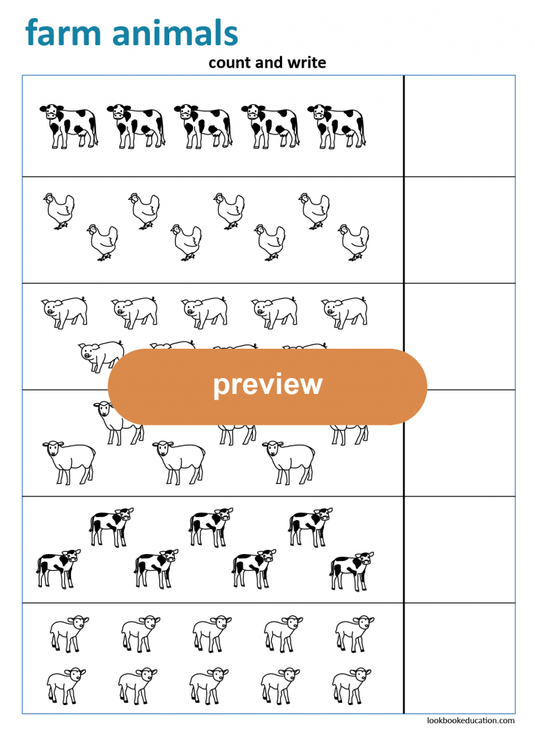 Worksheet How Many? Farm Animals - LookbookEducation.com