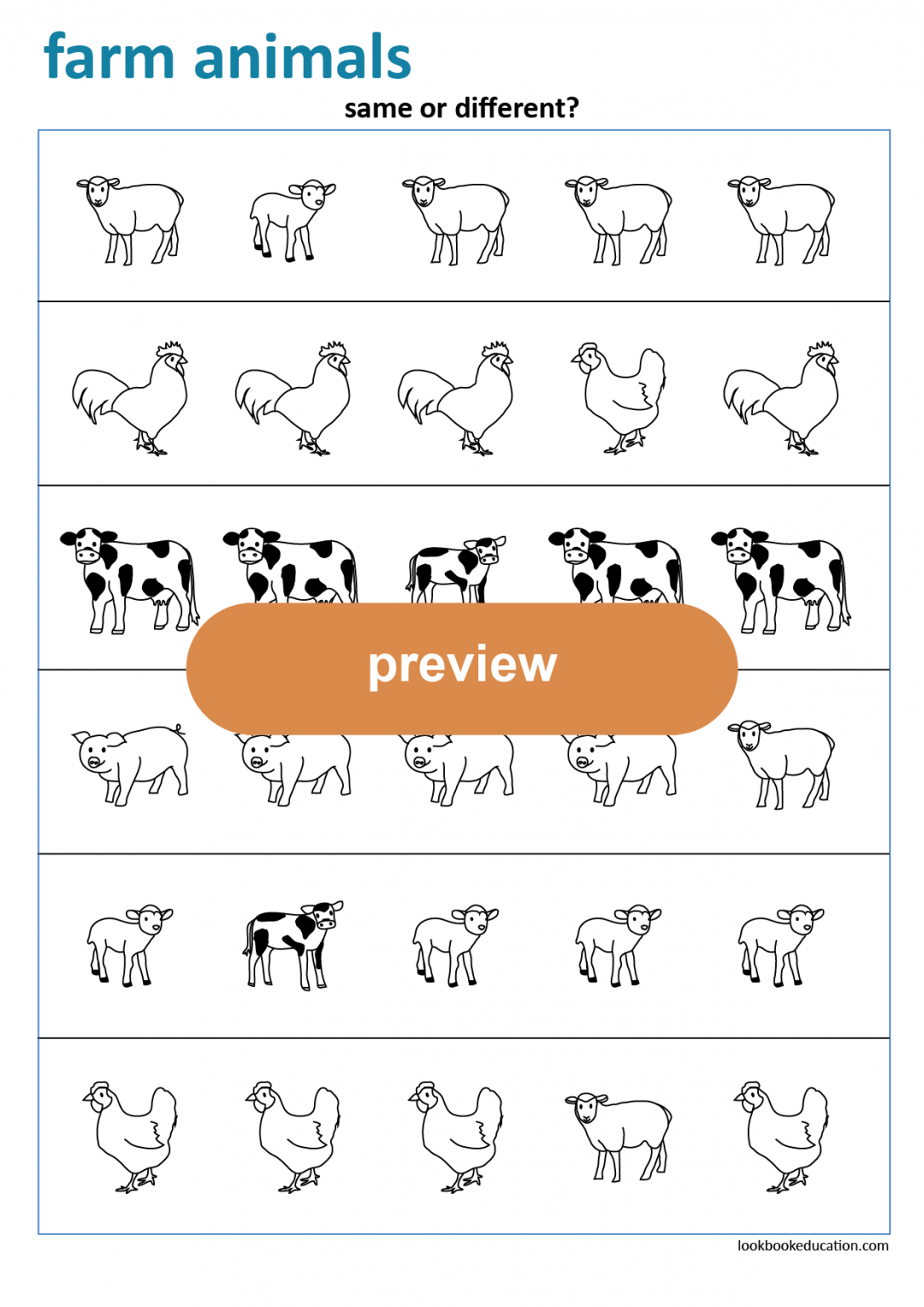 Worksheet Same or Different Farm Animals - Lookbook Education