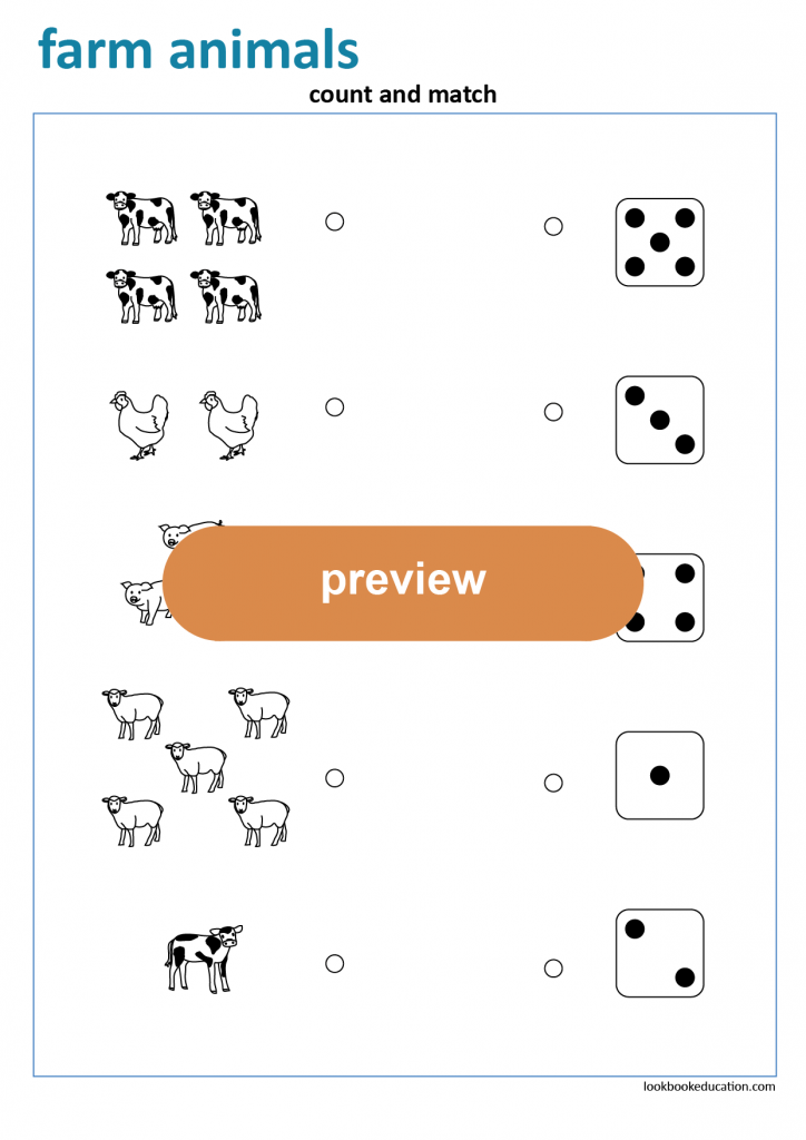Worksheet Counting Dice Farm Animals - Lookbook Education