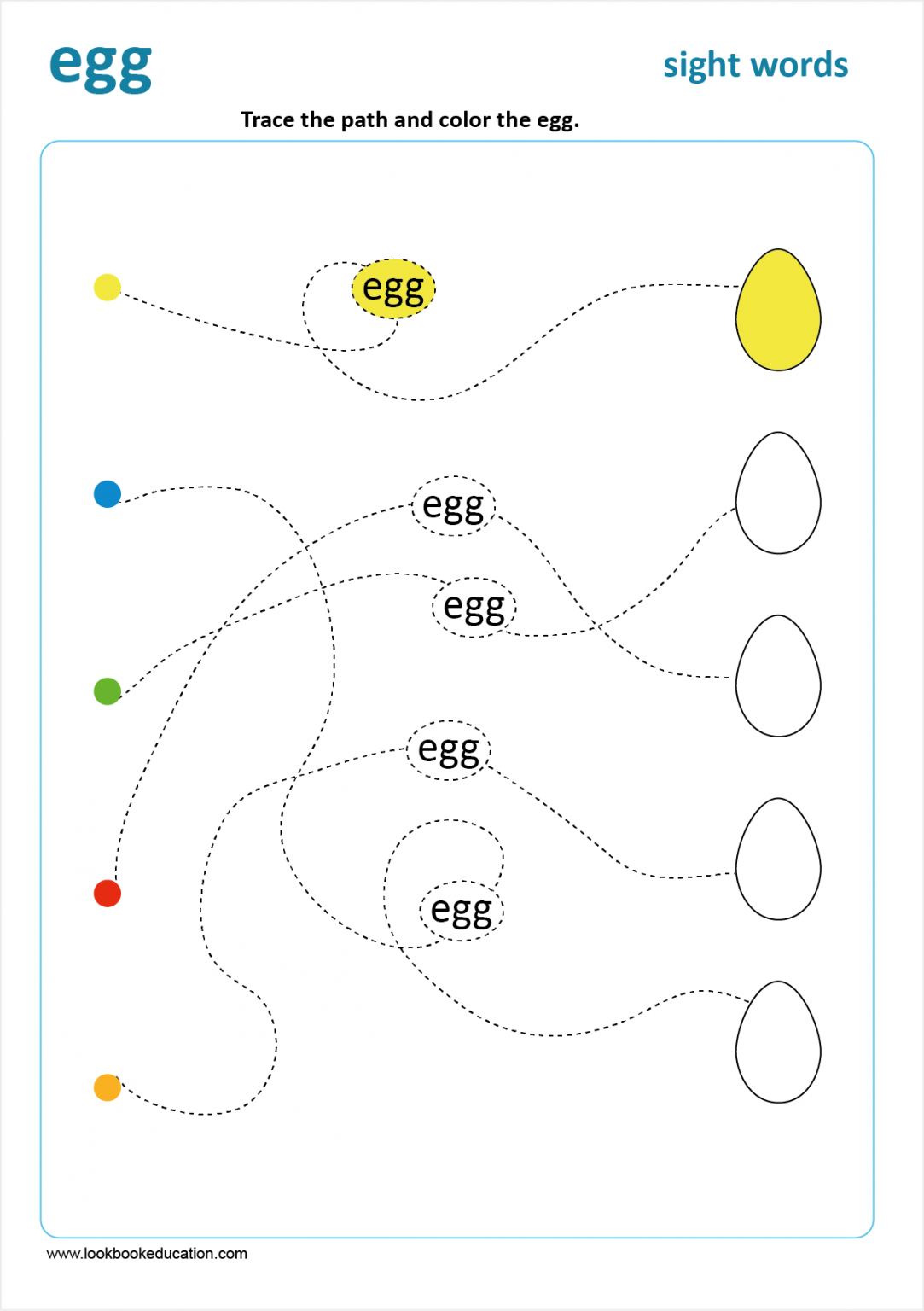 Worksheet Egg Tracing Sight Words - Lookbook Education
