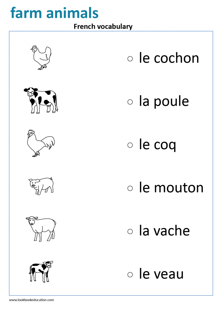 Worksheet French Vocabulary Farm Animals - LookbookEducation.com