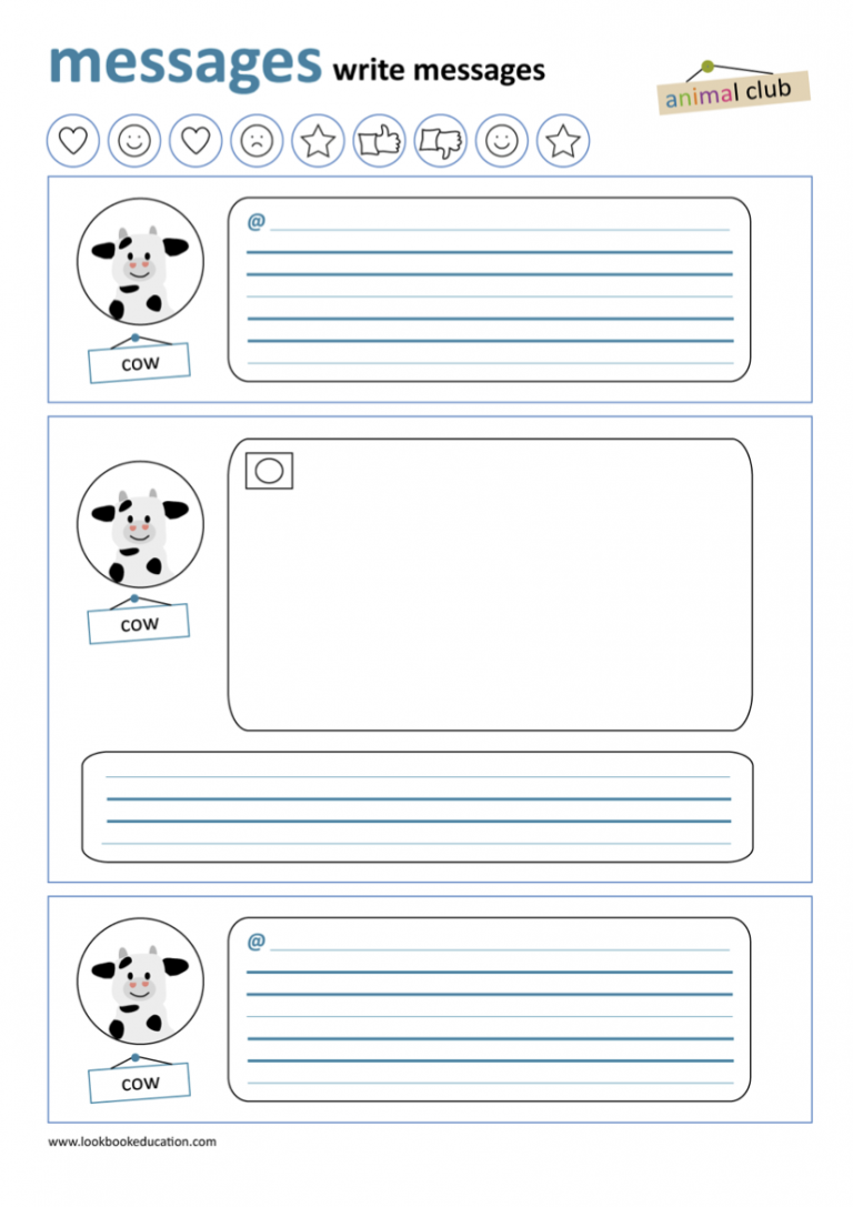 Worksheet Message Writing Cow - LookbookEducation.com