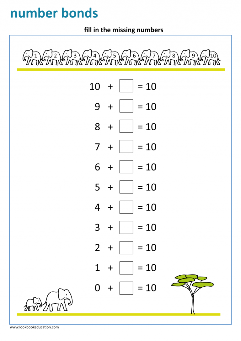 Worksheet Number Bonds 10 Elephants - Lookbook Education
