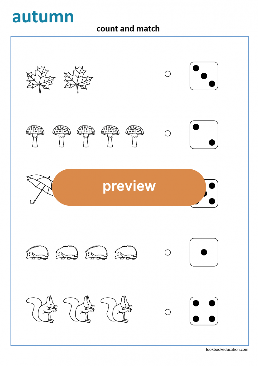 Worksheet Count and Match Autumn - LookbookEducation.com