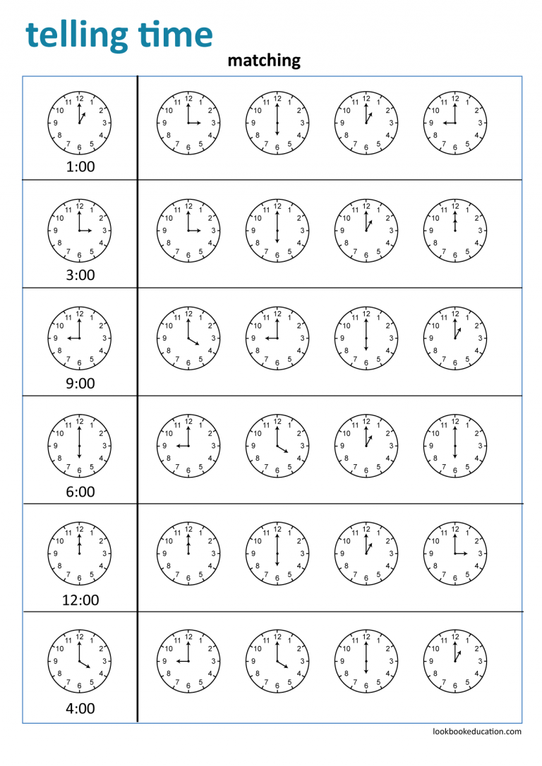 Worksheet Matching Clocks - Lookbook Education