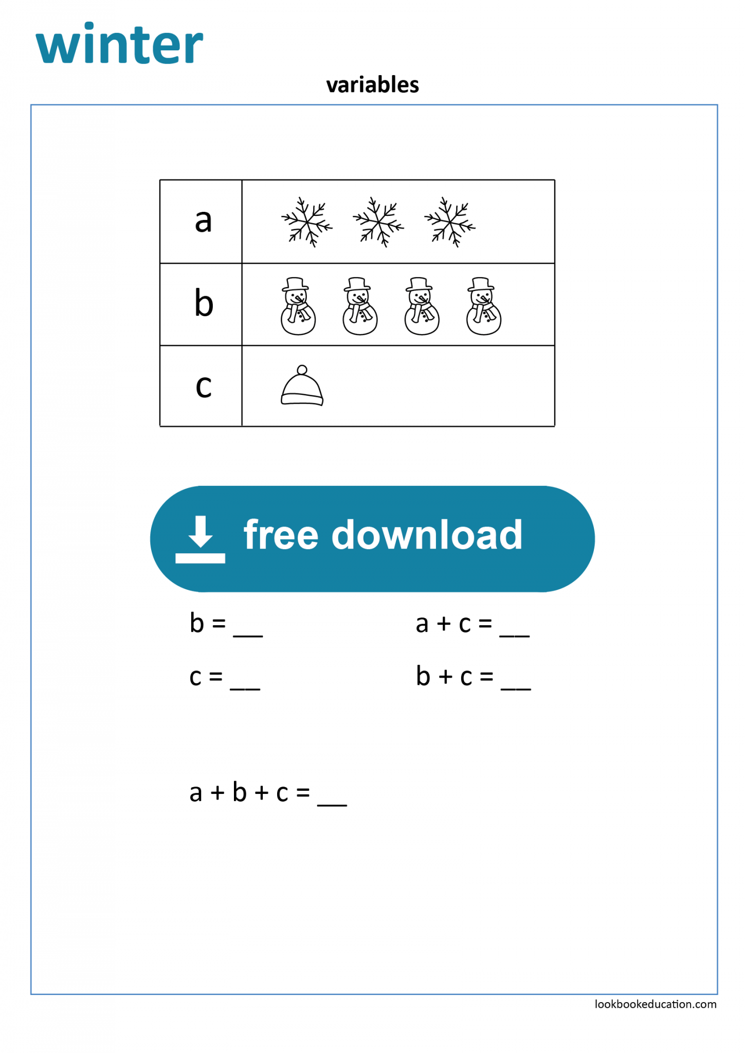 Worksheet Variables Winter - LookbookEducation.com