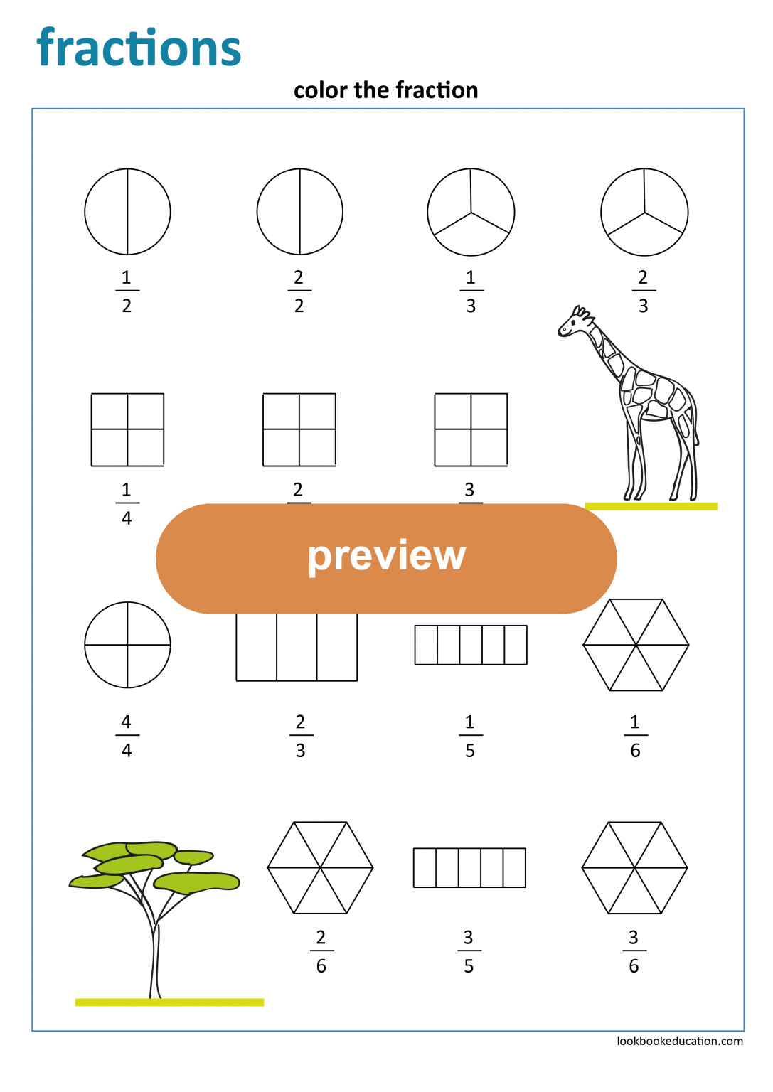 Worksheet Color the Fraction - LookbookEducation.com