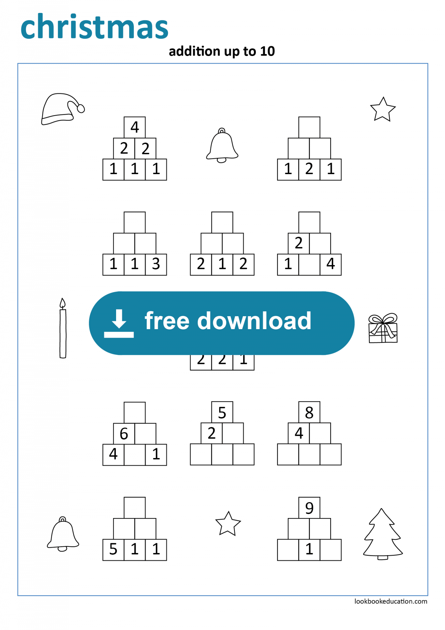 Worksheet Christmas Addition up to 10 - LookbookEducation.com