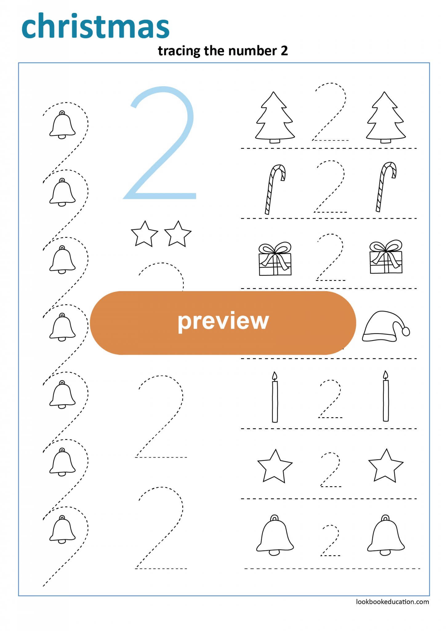 Worksheet Writing the Number 2 Christmas - LookbookEducation.com