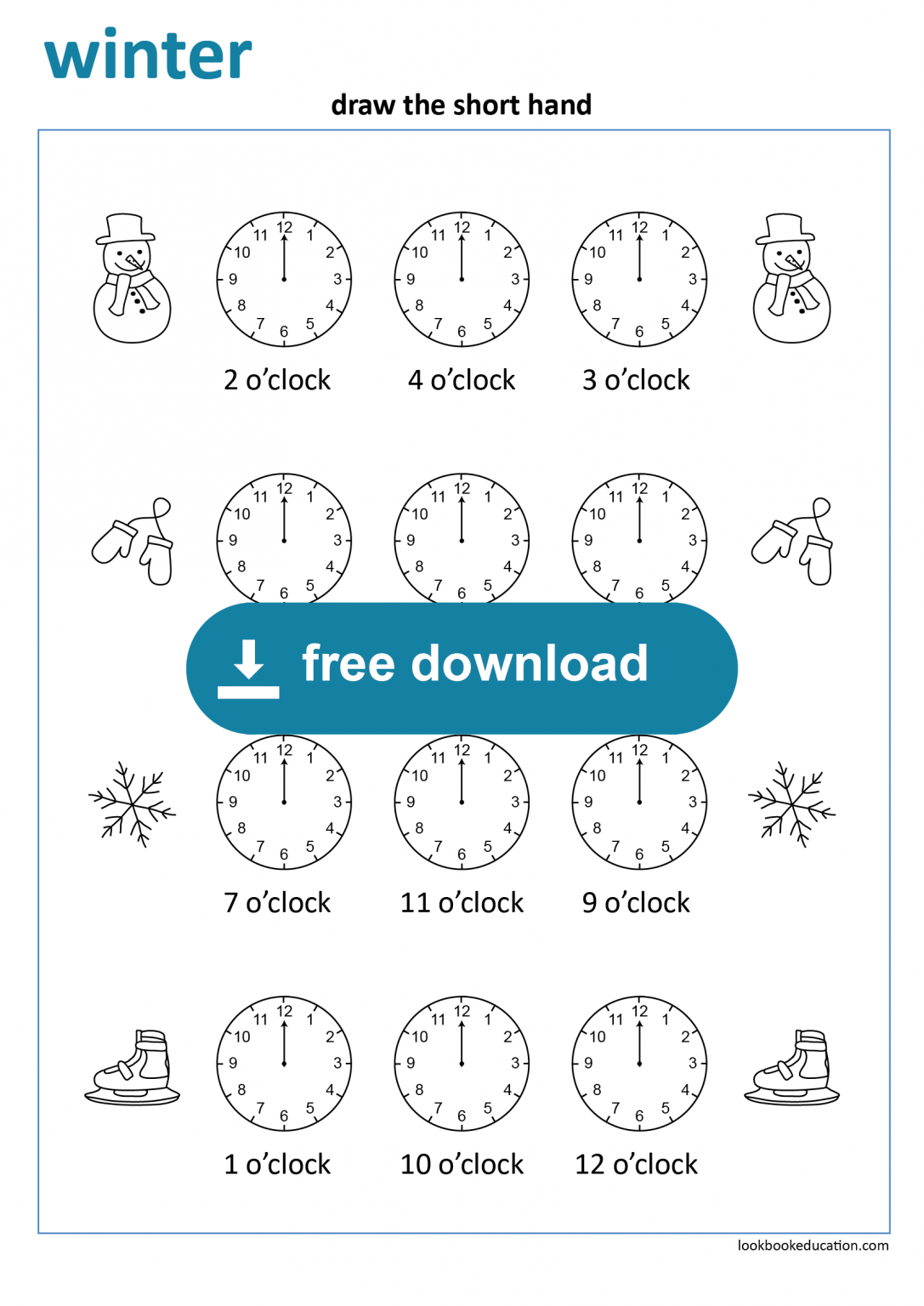 Worksheet Winter Telling Time Short Hand - LookbookEducation.com